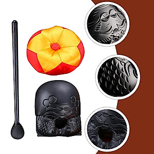 Cabilock Buddhist Wood Fish Zen Drum: Temple Block with Hammer and Cushion Musical Decoration for Meditation Classroom