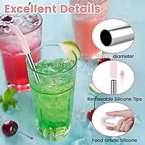 OUTXE Anti Wrinkle Straw 6 Pcs, Stainless Steel Drinking Straw for Stanley 40 oz 30 oz Tumbler, Reusable Wrinkle Free Long Metal Straw for Lip with Cleaning Brush and Carrying Bag