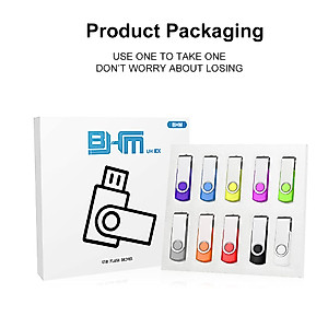 BHMUHIEK USB Flash Drive 2.0 Thumb Drive Jump Drive Pen Drive Bulk Memory Sticks Zip Drives Swivel with Led Light Keychain Design Yellow/Red/Blue/Green/Black (32G-10PCS, 10PCS)