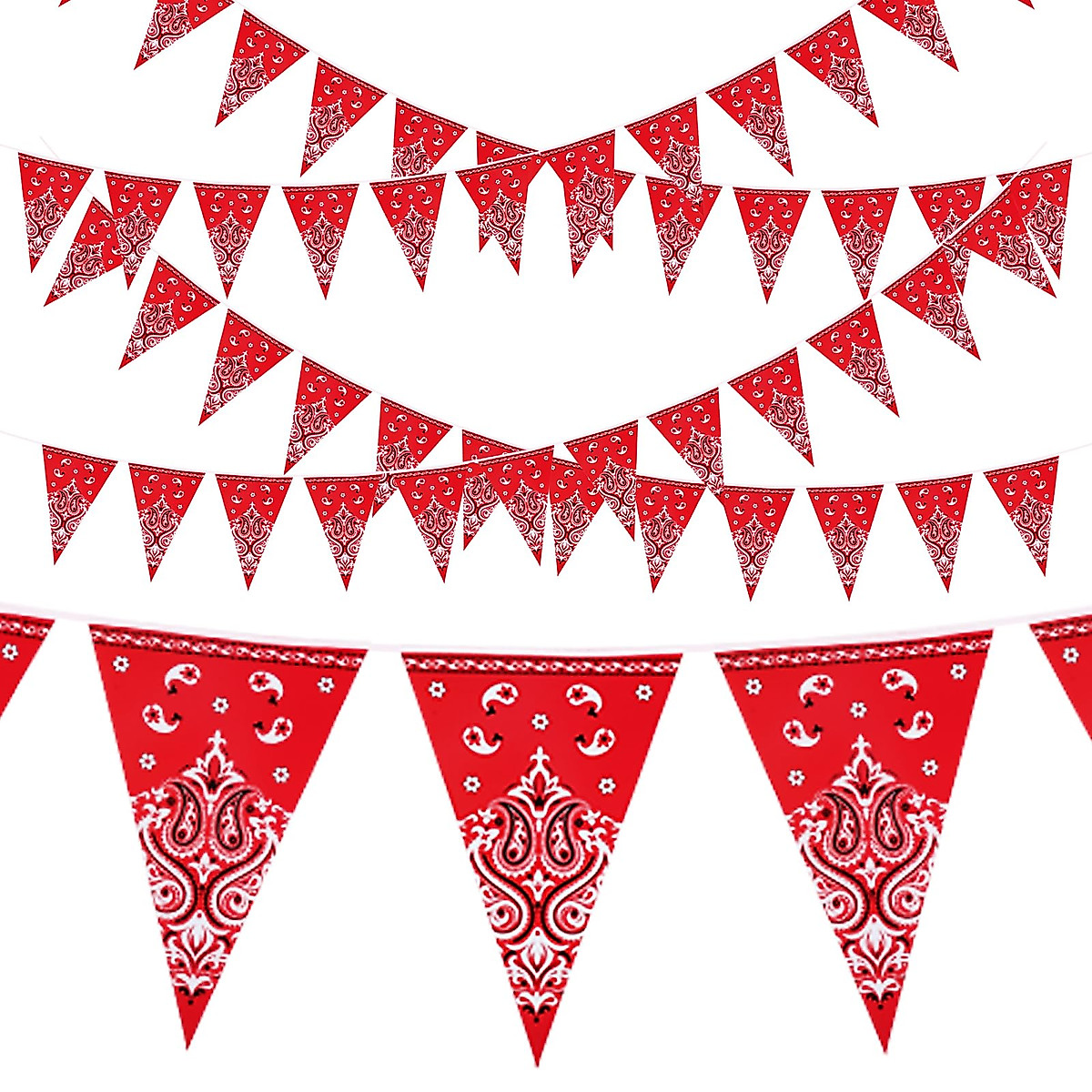 Waenerec Western Themed Party Decorations 6 Pack Red Bandana Pennant Banner Country Farm Cow Print Banner Flags Cowboy Baby Shower Decorations for Boy Rodeo Wild West Party Supplies