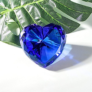 Blue Crystal Diamonds Paper Weights, Heart Shape Real Diamond Glass Gems Paperweight for Decoration, Big Diamonds Home Office Decor Valentine's Day Gift Wedding Favors with Gift Box 80mm