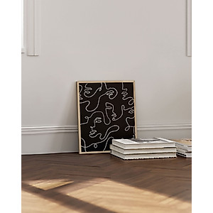 HAUS AND HUES Line Art Wall Decor - Wall Art Woman Silhouette Minimalist Line Art Female Poster Minimalist Art Wall Silhouette Female Figure Posters Black Face Collage (Framed Black 16x20)