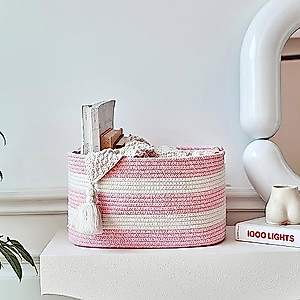 R RUNKA Decorative Storage Baskets - 15"x10.2"x9.1" Cube Storage bins for Organizing Shelves, Entryway, Closet - Versatile Baskets for Books, Towels,Toys - Pink Gift Basket for Girls - White & Pink