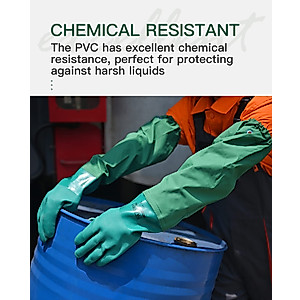 PACIFIC PPE 26" Rubber Gloves, Chemical Resistant Gloves PVC Reusable, Heavy Duty Waterproof Gloves with Cotton Liner, Anti-skid, Acid-alkali and Oil, Large