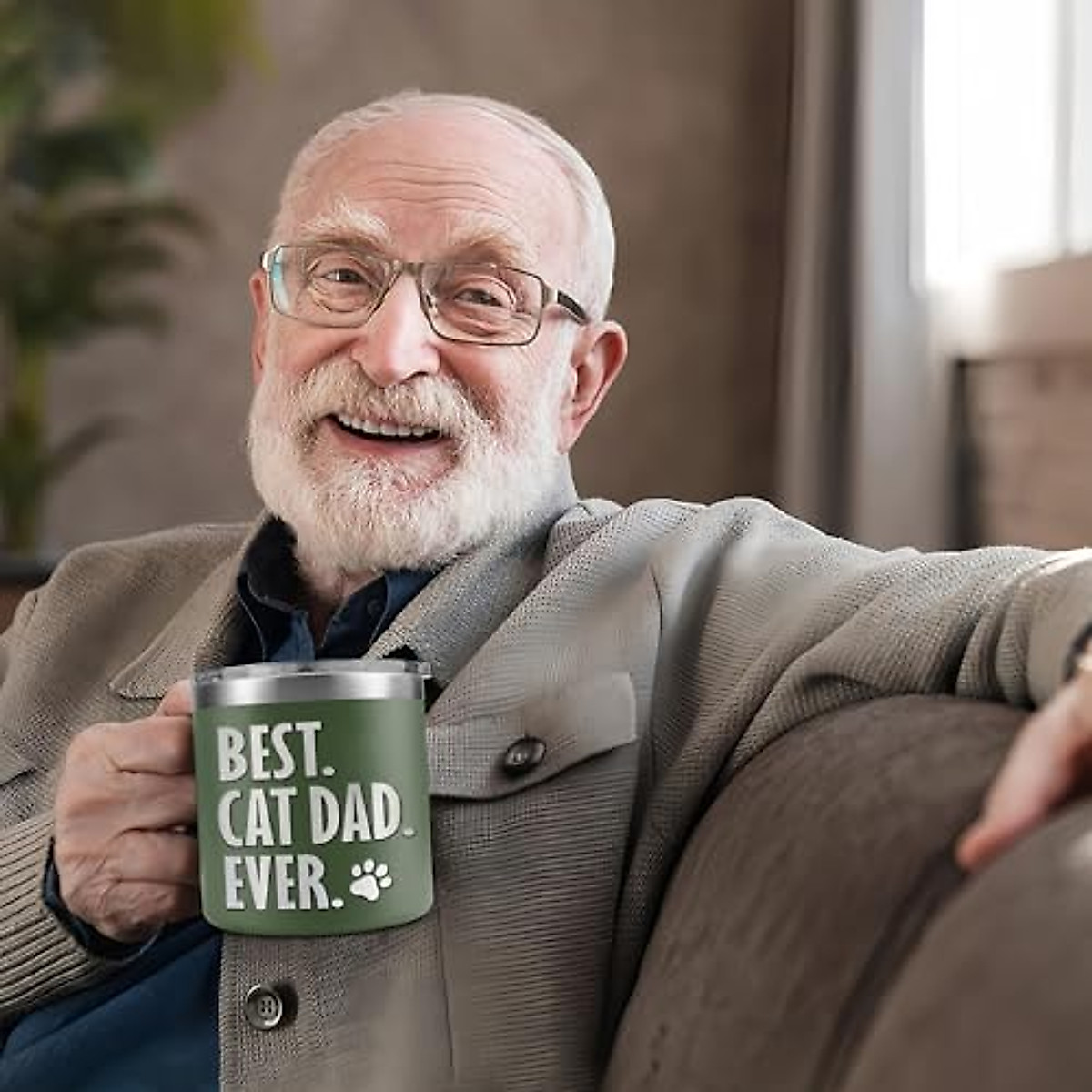 Hyturtle Best Cat Dad Ever Coffee Mug - Forest Green Tumbler 14 Oz - Gifts For Dad from Daughter Son - Birthday Gifts for Men - Fathers Day & Christmas