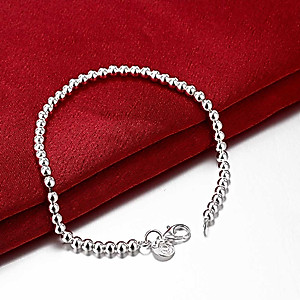 Cutesmile Fashion Jewelry 925 Sterling Silver 4mm Lucky Round Beads Bracelet for Women
