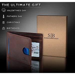 SERMAN BRANDS RFID Blocking Slim Bifold Genuine Leather Thin Minimalist Front Pocket Wallets for Men Billfold Wallet Men Gift (Texas Brown 2.0)