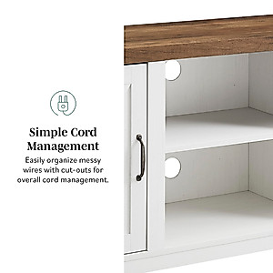 Walker Edison Larae Modern Farmhouse Two-Tone Barn Door Stand for TVs up to 65 Inches, Without Fireplace, Rustic Oak/White