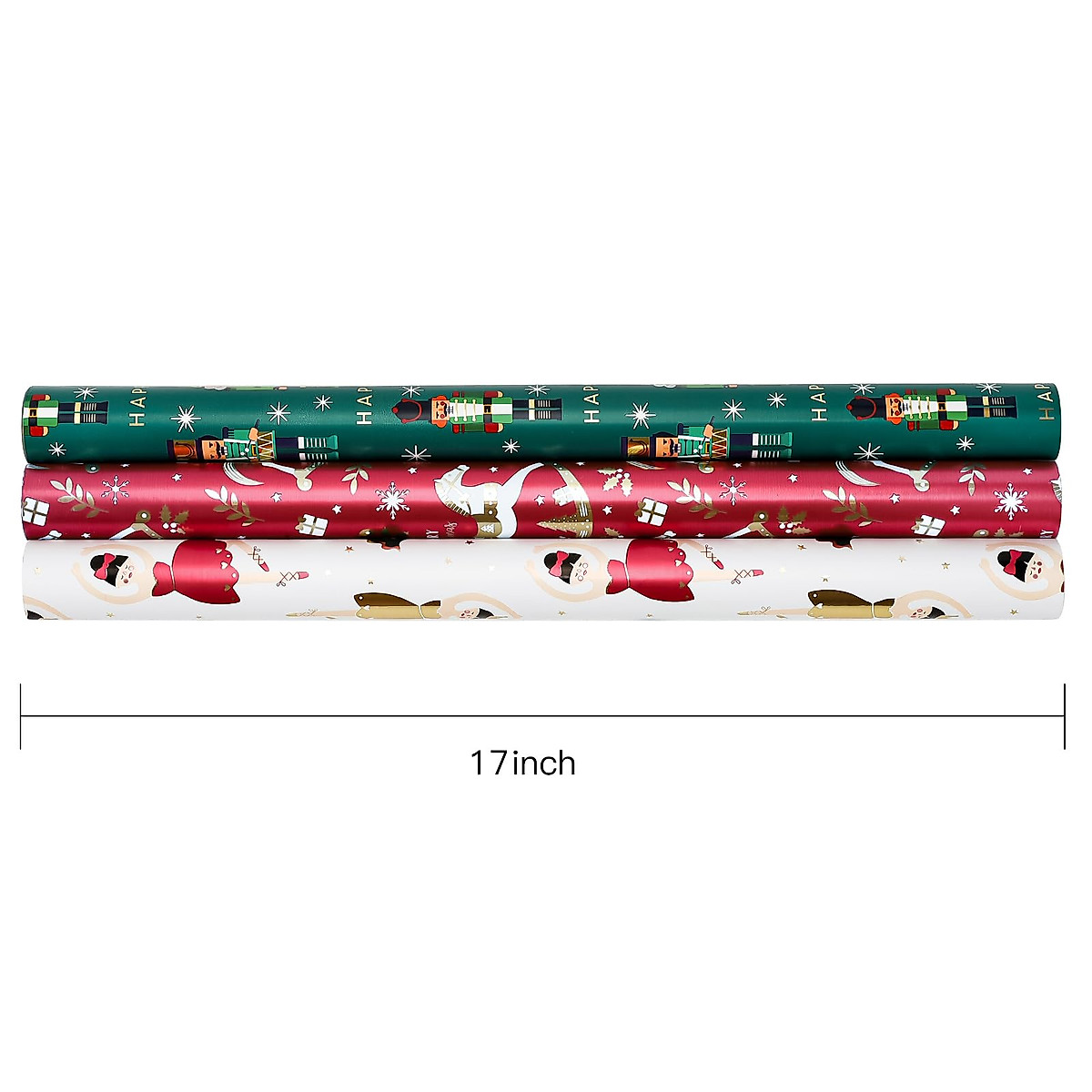 RUSPEPA Christmas Wrapping Paper Rolls - Mini Roll - 17 inches x 10 feet per Roll, Total of 3 Rolls - Nussknacker Design