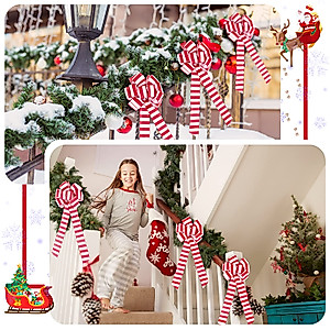 WILLBOND Christmas Red White Bow Red White Stripe Christmas Candy Cane Pattern Burlap Large Wreath Ribbon Bow Decorative for Tree Holiday Decoration Supplies, 25.6 x 9.8 Inch
