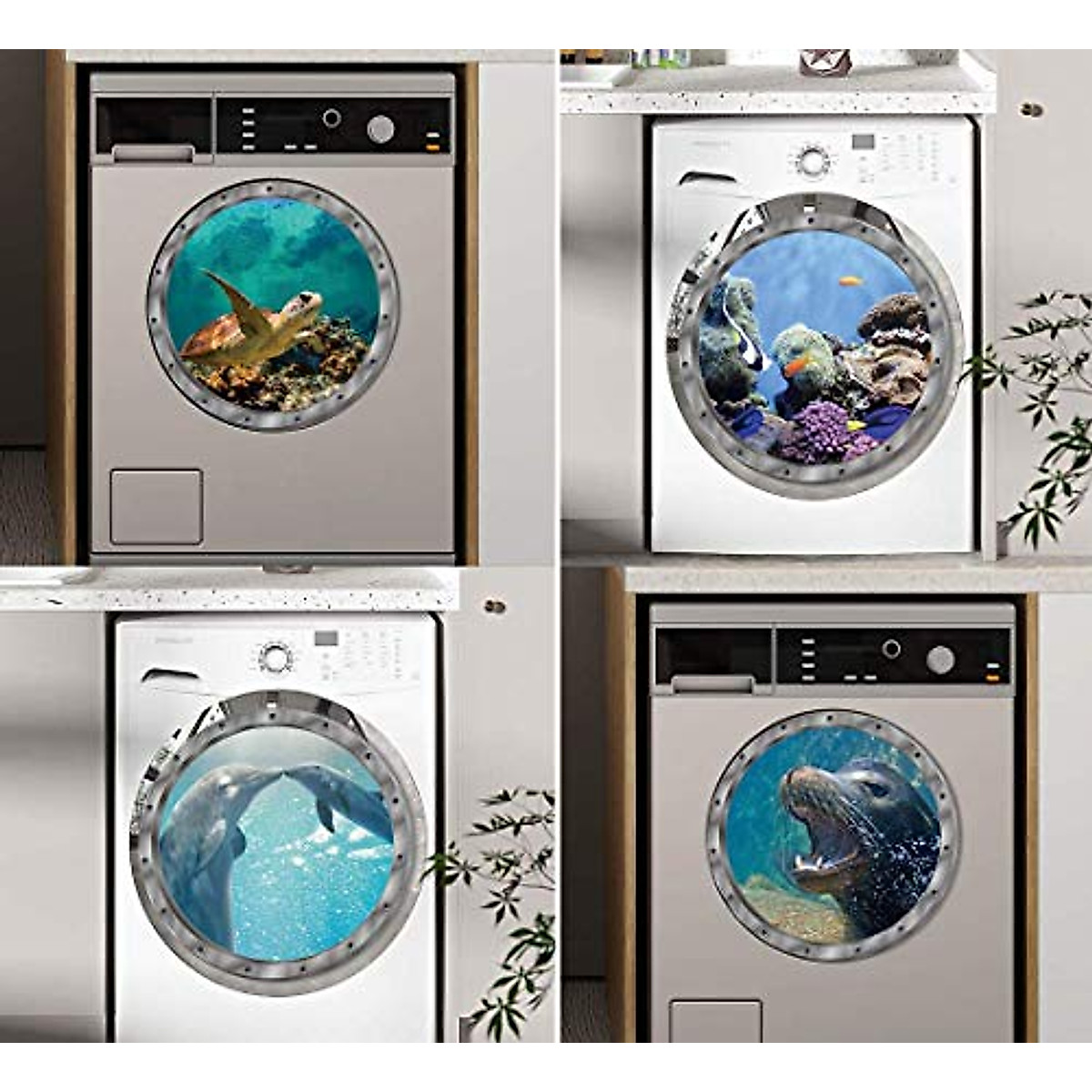 4 PCS Removable 3D Under The Sea Nature Scenery Wall Decals Animals Wall Sticker Home Wall Art Decor for Bathroom Bedroom Door Kids Baby Nursery Room Includ Sea Turtles Dolphins Sea Lions Coral