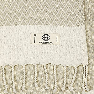 Madamelique Exclusive Hand Towels Set of 2-18 x 40 Inches - Decorative Bathroom Peshtemal Towel for Hand, Face, Hair, Yoga, Tea, Dishcloth, Kitchen and Bath - 100% Pure Cotton (Beige)