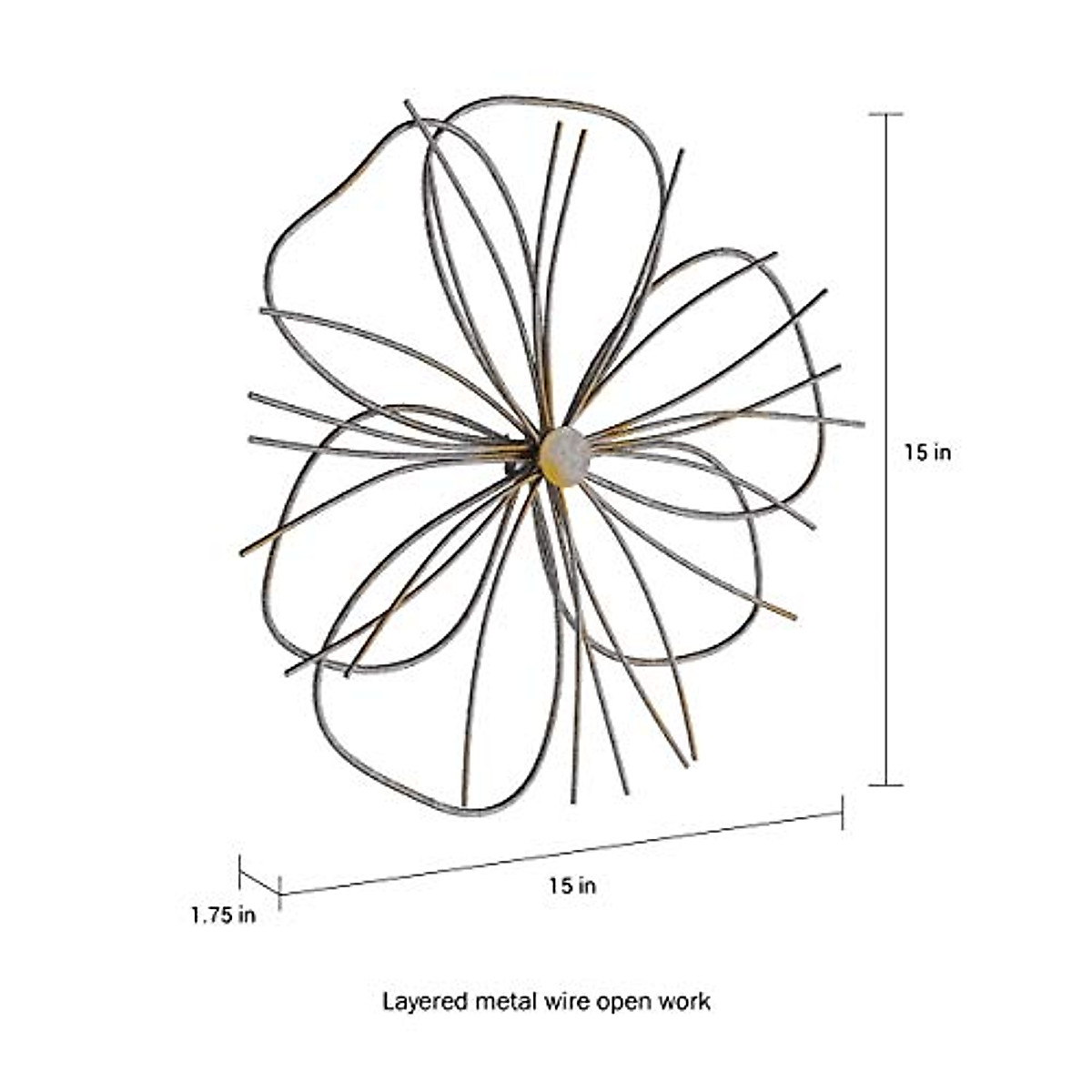 Lavish Home Wall Decor – Metallic Wire Layer Flower Sculpture Contemporary Hanging Accent Art for Living Room, Bedroom or Kitchen (Silver and Gold), 15” L x 1.75” W x 15” H