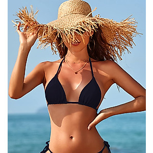 Tainehs Women's Sexy Halter Bikini Top String Micro Triangle Bikini Swimsuit Top Black