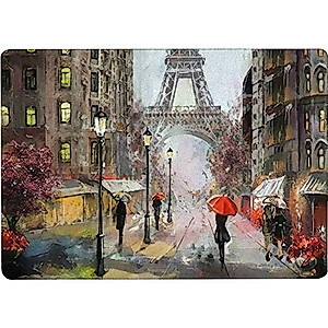 Tempered Glass Cutting Board oil painting on canvas street view of Paris Artwork eiffel tower Tableware Kitchen Decorative Cutting Board with Non-slip Legs, Serving Board, Large Size, 15" x 11"