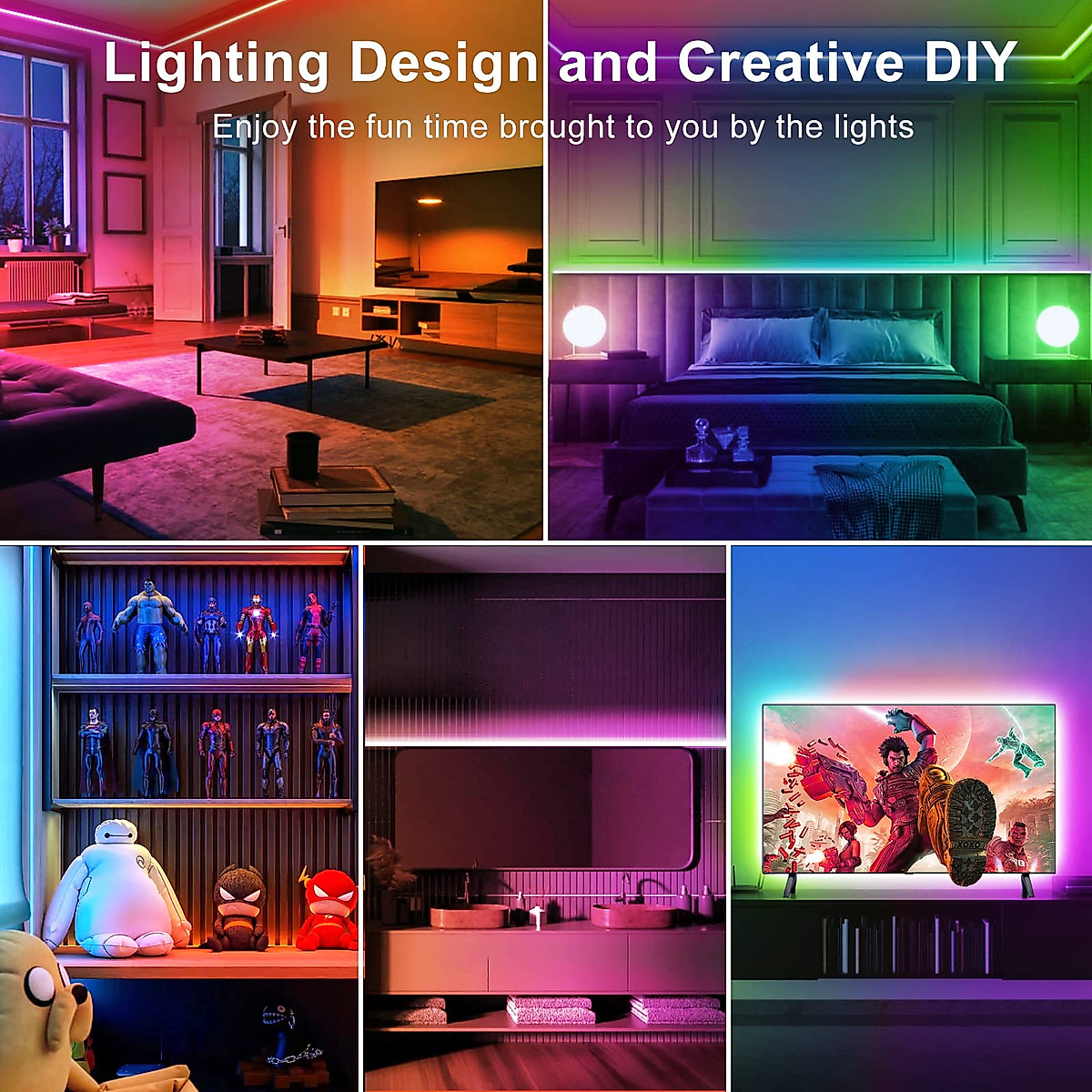 100ft Bluetooth LED Strip Lights, SMD5050 Music Sync LED Lights Strip, RGB Color Changing LED Lights with Remote,Smart Phone APP Control, LED Lights for Bedroom,TV,Room DIY (APP+Remote +Mic/50ftx2)