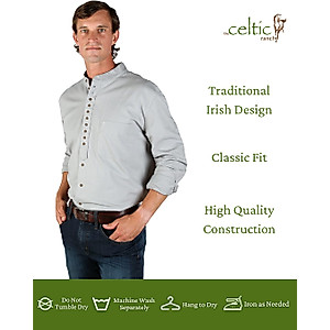 The Celtic Ranch Collarless Shirt for Men, Irish Grandfather Cotton Linen Long Sleeve Button Down Banded Collar Dress Shirt with Pocket (Grey Ash, XL)