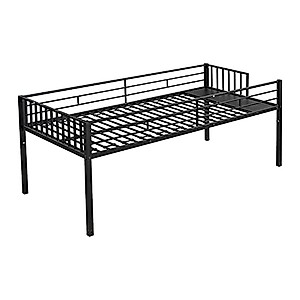 Goohome Triple Bunk Beds, Twin Over Twin Bunk Beds for 3, Metal Bed Frame for Bedroom, Apartment, Dorm, Heavy Duty Bunk Bed with Guardrail Ladder, Space-Saving, Black