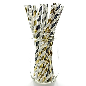 New Year's Party Straws (25 Pack) - Black, Gold and Silver Party Straws, Graduation Party Supplies, Formal Party Supplies, Party Decor