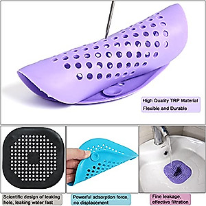 Drain Hair Catcher 2 Packs, 5.5 Inch Square Shower Drain Cover, Durable Silicone Hair Stopper for Shower Drain with Suction Cups, Suit for Bathroom,Bathtub,Kitchen (Grey+White)