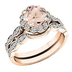 Dazzlingrock Collection 5.5 MM Cushion Morganite & Round Diamond Ladies Halo Wedding Ring Set in 14K Rose Gold, Size 9