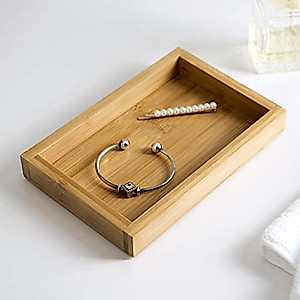 Allure Home Creation Kismet 4-Piece White Ceramic with Bamboo Bathroom Countertop Accessory Set, White and Natural