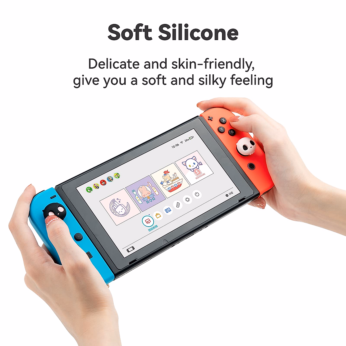 GeekShare Cute Silicone Joycon Thumb Grip Caps, Joystick Cover Compatible with Nintendo Switch / OLED / Switch Lite,4PCS -- Skull (Black & White)