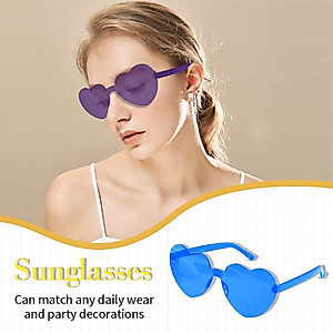 AFNWQI Heart Sunglasses, Heart Shaped Sunglasses, 3-Pack, Transparent Rimless Sunglasses, Colored Sunglasses, Heart Glasses, Heart Sunglasses for Women, Party Glasses (Blue+Purple+Teal)