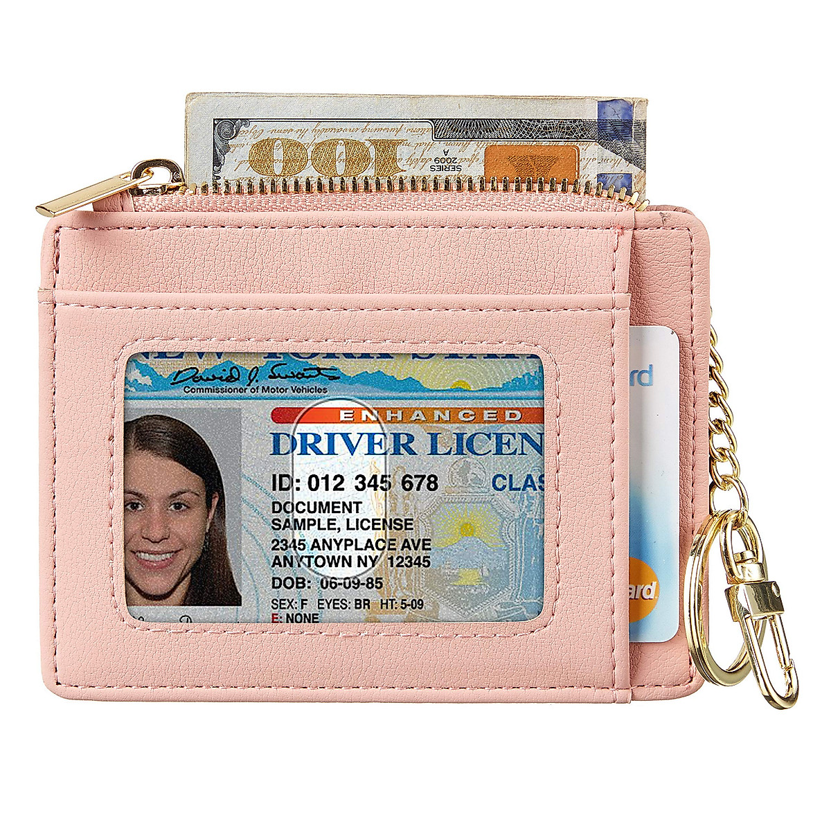 Sodsay Card Case Slim Front Pocket Wallet for Women Credit Card Holder with Keychain(Smooth Pink Lotus)