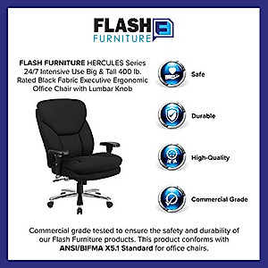 Flash Furniture HERCULES Series 24/7 Intensive Use Big & Tall 400 lb. Rated Black Fabric Executive Ergonomic Office Chair with Lumbar Knob