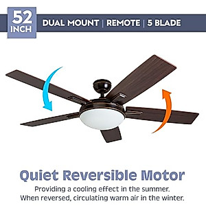 Prominence Home Emporia, 52 Inch Contemporary Indoor LED Ceiling Fan with Light, Remote Control, Dual Mounting Options, Dual Finish Blades, Reversible Motor - 51022-01 (Espresso)