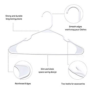 Pretigo Plastic Hangers Clothes Hangers Plastic -50 Pack-Clothing Hangers for Adult White Hangers Plastic Clothes Hanger with Notches Hangers for Clothing Suit…