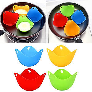 4 Pack Egg Poacher，Poached Eggs Accessory cookware Poached Egg Maker Egg Cups for Air Fryer, Thickened Stable Egg Cooker(red, blue, yellow, green)
