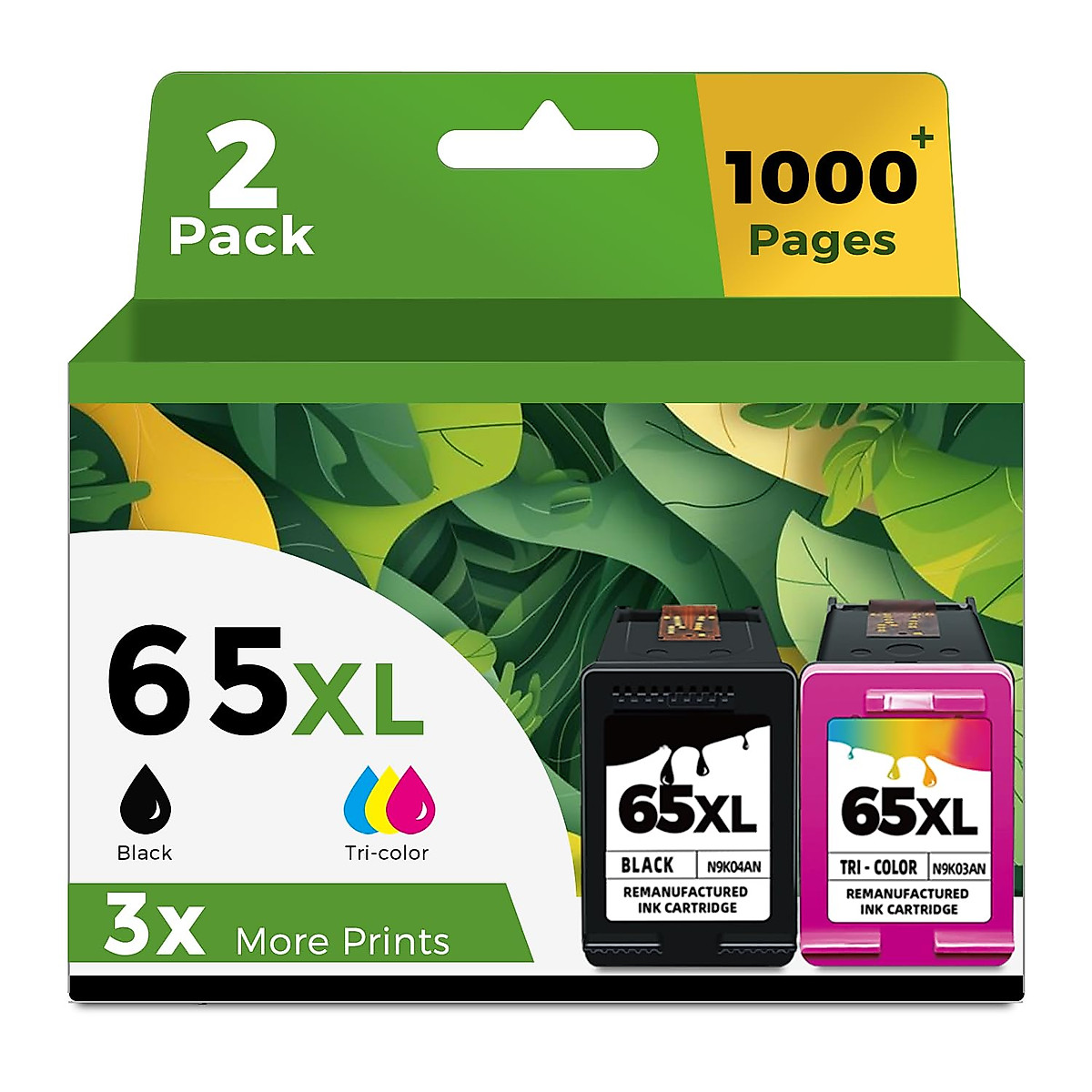 Ubinki 65XL Ink Cartridge Black Color Combo for HP Ink 65 XL Remanufactured HP65 for Printers Envy 5055 5000 5052 5014 5010 DeskJet 3755 3700 3752 2600 2622 2652 2655 2624 2640 (Black Tricolor 2-Pack)