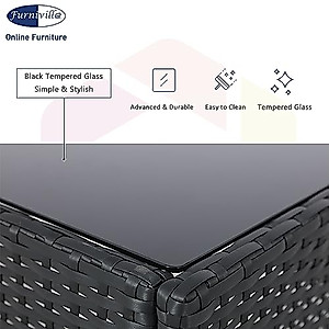 Furnivilla 4 Pieces Patio Furniture Sets Outdoor Furniture PE Wicker Patio Set Patio Conversation Set Balcony Furniture with Cushions and Table for Yard,Pool or Backyard (Black-Beige)