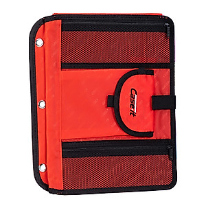 Case It 5-Tab Binder Accessory, 5-colored tabbed, 6 pocket expanding file, fits any standard 3 ring letter size binder, additional zippered mesh pockets for pen storage, ACC-21, Red