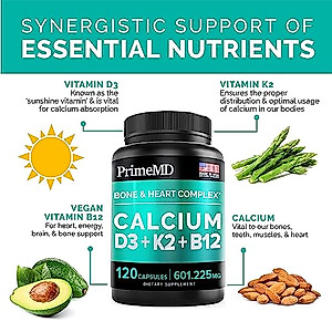 4-in-1 Calcium Supplements for Women & Men - Calcium 600mg with Vitamin D3 K2 B12 - Vitamin D3 K2 5000 IU Supplement for Heart, Bone & Immune Support - Gluten-Free, Non-GMO, Vegan Friendly (120 count)