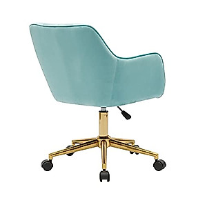Goujxcy Home Office Chair, Modern Mid-Back Tufted Velvet Fabric Computer Desk Chair Swivel Adjustable Accent Home Office Task Chair Executive Chair with Soft Seat (Light Blue)