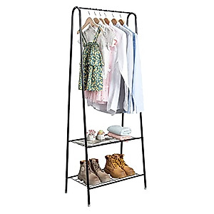 GOODSILO 2 Tier Shoe Rack Organizer With Clothing Racks For Hanging Clothes Portable Standing Closet Shoes and Clothes Rack for Bedroom, Apartment, Home, Office, Dorm 62 Inch Tall Black