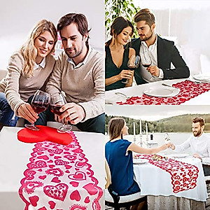 Valentines Table Runner Red Heart Print Valentines Day Decorations 13x72 inches Lace Love Table Runner for Home Wedding Party Valentines Day Table Decorations Long Line for Dinner