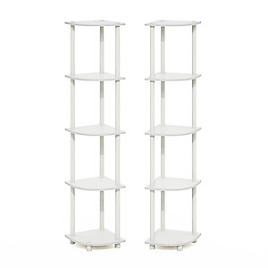 Furinno Turn-N-Tube 5 Tier Corner Display Rack Multipurpose Shelving Unit, White/White, Set of 2