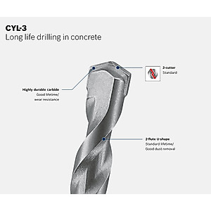 Bosch 2608597658 Concrete Drill "Cyl-3" For Concrete 5mmx50mmx3.35In