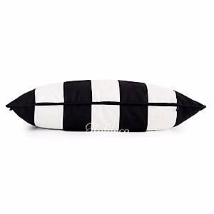 Hofdeco Decorative Lumbar Pillow Cover ONLY Indoor Outdoor Water Resistant Canvas Modern Black Stripes 12"x20"