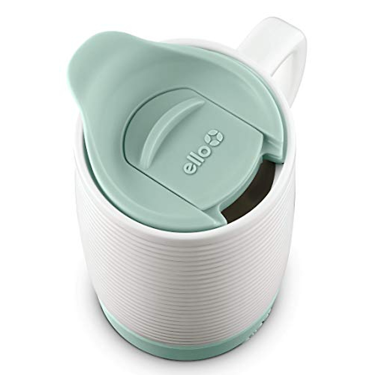 Ello Jane Ceramic Travel Mug with Handle, Splash-Resistant Slider Lid and Built in Coaster, Perfect for Coffee and Tea, BPA Free, Dishwasher Safe, Yucca, 18oz