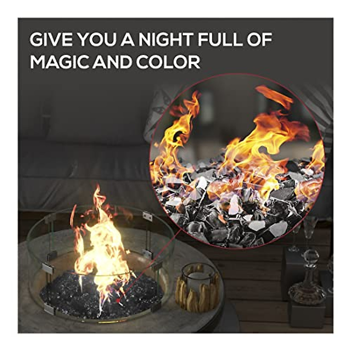 WO Outdoor Tempered Glass 1/2" inch High Heat Fire Rocks for Gas or Natural Fire Pit Table, Propane Fireplace, Safe for Outdoors and Indoor, 10 lb. - 10 Pounds (Gray Reflective)