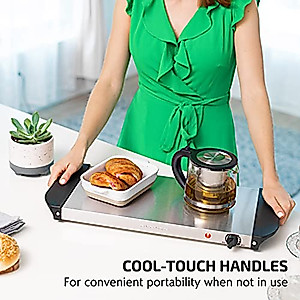 Ovente Electric Warming Tray with Adjustable Temperature Control, Stainless Steel Frame & Cool-Touch Handles, Compact Food Warmer Perfect for Buffets Parties Events Dinners and Holidays, Silver FW170S