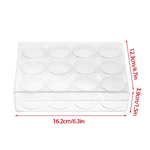 Plastic Container,Rectangle Clear Plastic Jewelry Beads Storage Box W/12 Round Bottle Container Tiny Jars 20g/15g(12 grid 15g)