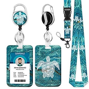 BAIJEN Sea Turtle Lanyards for ID Badges, Cute Badge Reel Retractable Badge Holder with Lanyard for Teacher, Women, Kids