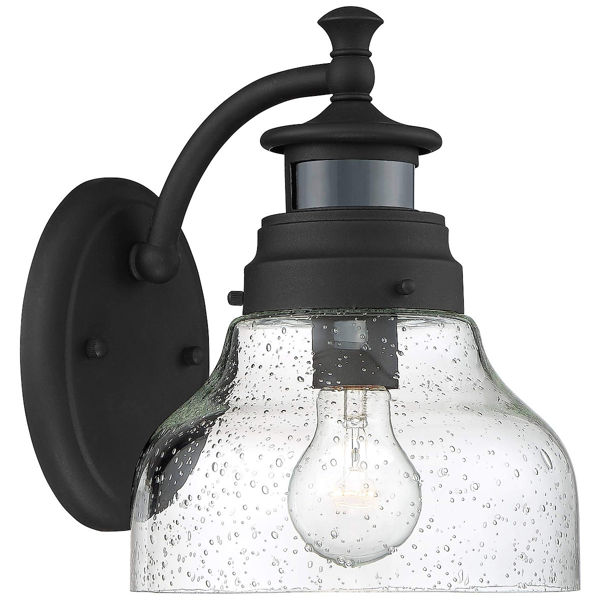 John Timberland Nobel Modern Outdoor Wall Light Fixture Black Steel 10" Clear Seedy Glass Motion Sensor Dusk to Dawn for Exterior House Porch Patio Outside Deck Garage Front Door Garden Home