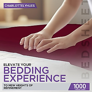 CharlottelyHues Luxury 100% Egyptian Cotton Bed Sheets - 1000 Thread Count 4-Piece Queen Sheets Set, Long Staple Cotton Bedding Sheets, Sateen Weave, Hotel Sheets, Fits Upto 18" Mattress - Burgundy